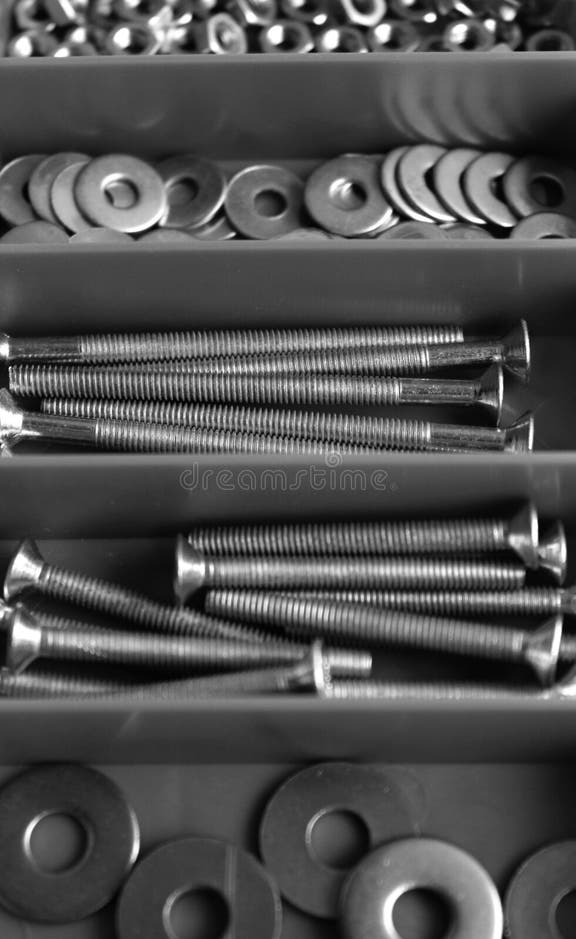 Hardware Items is Arranged by Type in the Separated Cells in Plastic ...