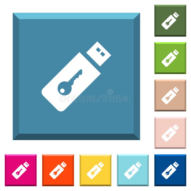 Hardware Key White Icons on Edged Square Buttons Stock Vector ...