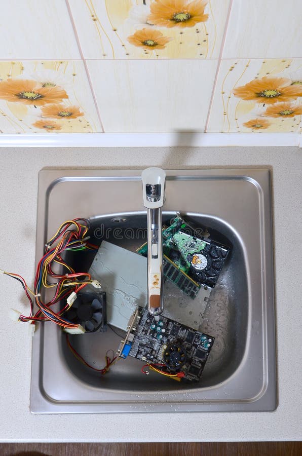 Hardware in Kitchen Sink Under the Water Flow Computer Cleaning ...