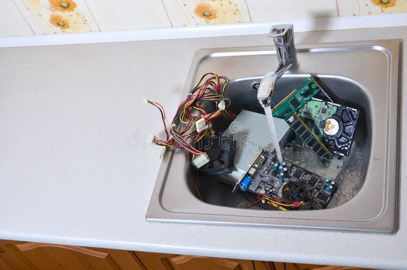 Hardware in Kitchen Sink Under the Water Flow Computer Cleaning ...