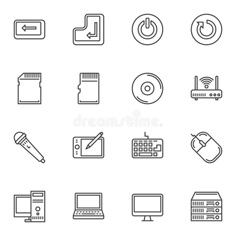 Hardware Line Icons Set Stock Vector Illustration Of Laptop 159214772