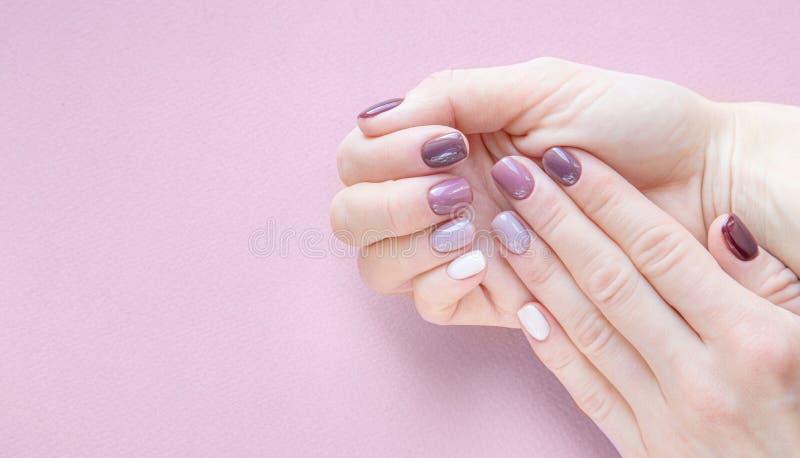 Hardware Manicure Done in a Beauty Salon. Purple Color Gradient on ...