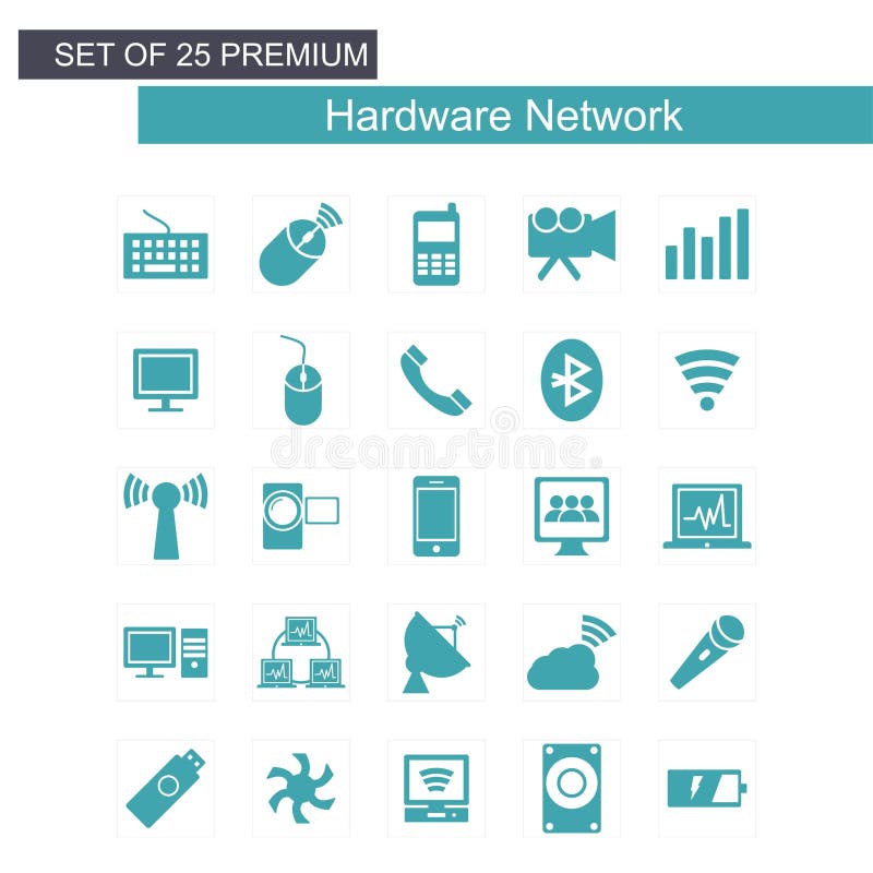 Hardware Network Icons Set Green Stock Vector - Illustration of icons ...