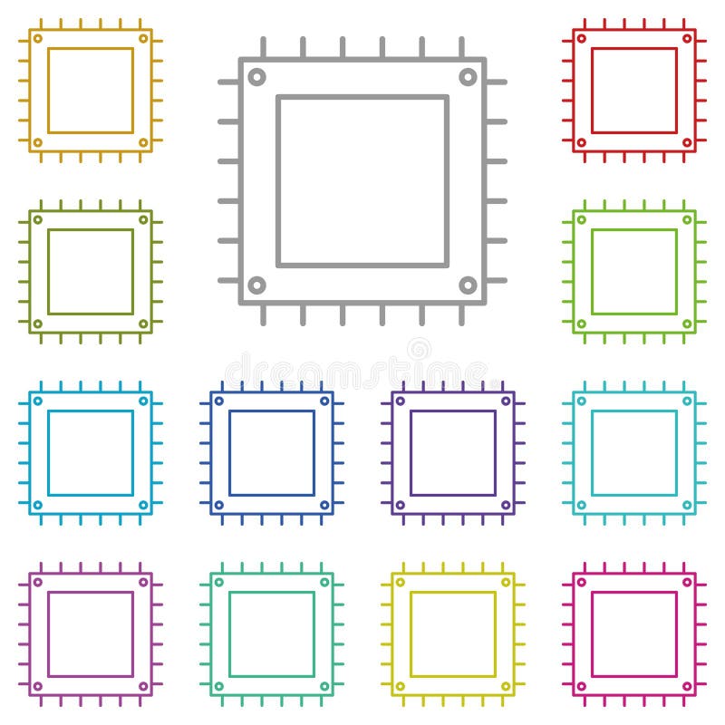Hardware Processor Chip Multi Color Icon Simple Thin Line Outline