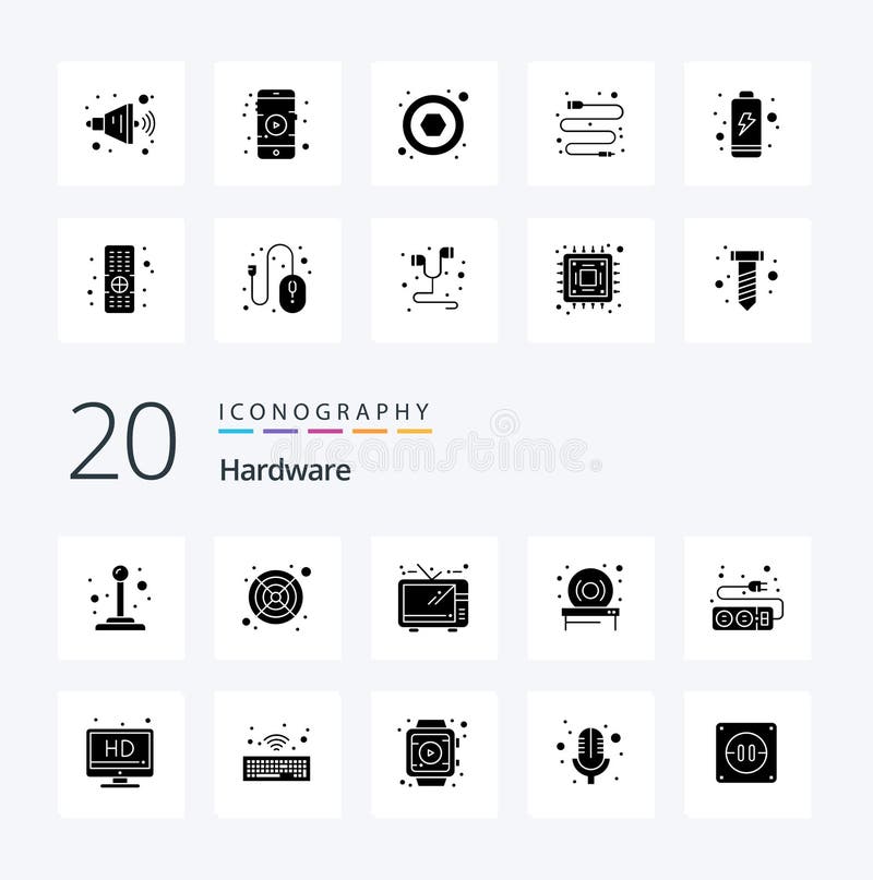 20 Hardware Solid Glyph Icon Pack Like Screen Cable Tv Socket Electric ...