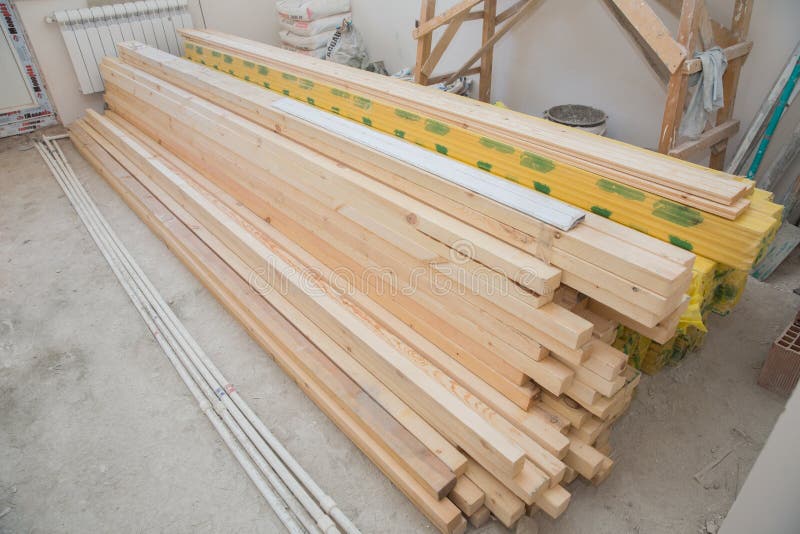 Timber Industry Objects. Finished Wood Beams or Plank at a Warehouse ...