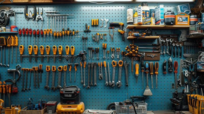 Hardware Store Display: Assorted Hand Tools and Hardware on Wall Stock ...