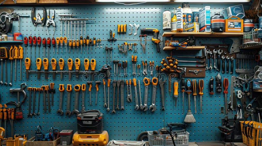 Hardware Store Display: Assorted Hand Tools and Hardware on Wall Stock ...