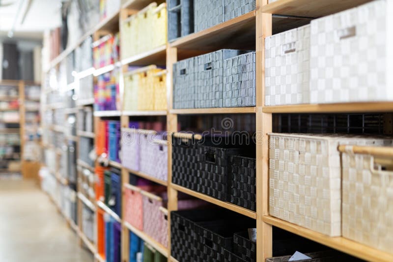 Hardware Store Shelves Filled with Boxes for Linen Closeup Stock Image ...
