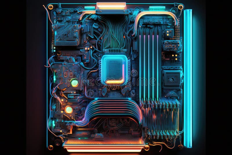 Hardware Technology Concept in Neon Light. Stock Illustration ...