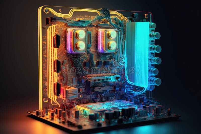 Hardware Technology Concept in Neon Light. Stock Illustration ...