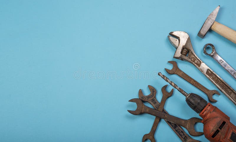 Hardware Tools with Drill Machine on Blue Banner Template for Labor Day ...