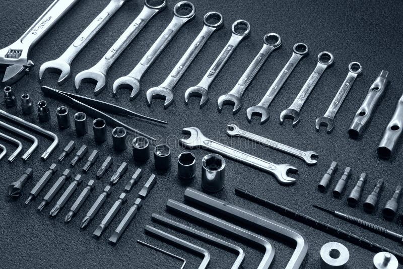 Hardware Tools Kit Laid Out in Order Stock Photo - Image of magnetic ...