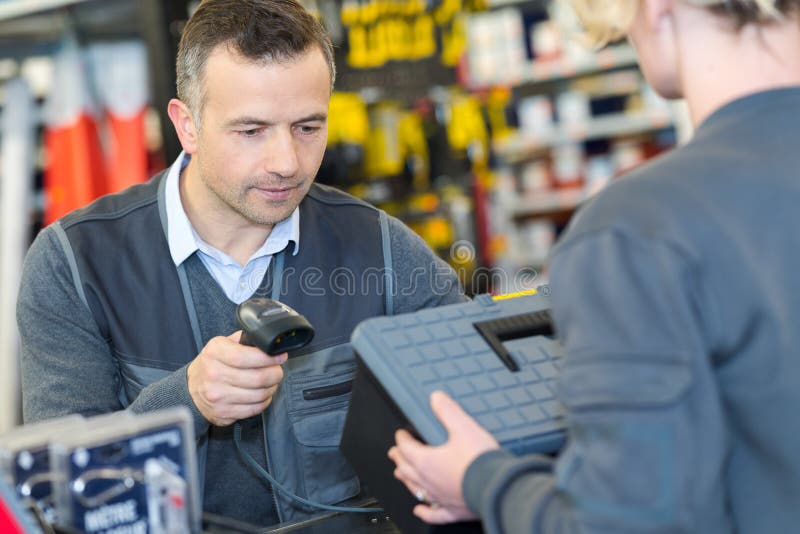 Hardware Worker Scanning Hammer Information Stock Photo - Image of ...