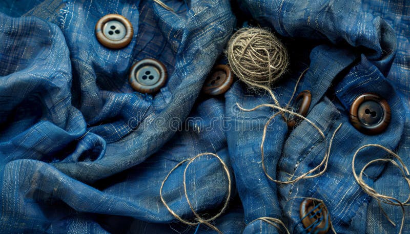 The Hardware or Workpiece for the Sewing of Clothes. Blue Cloth, Flax ...