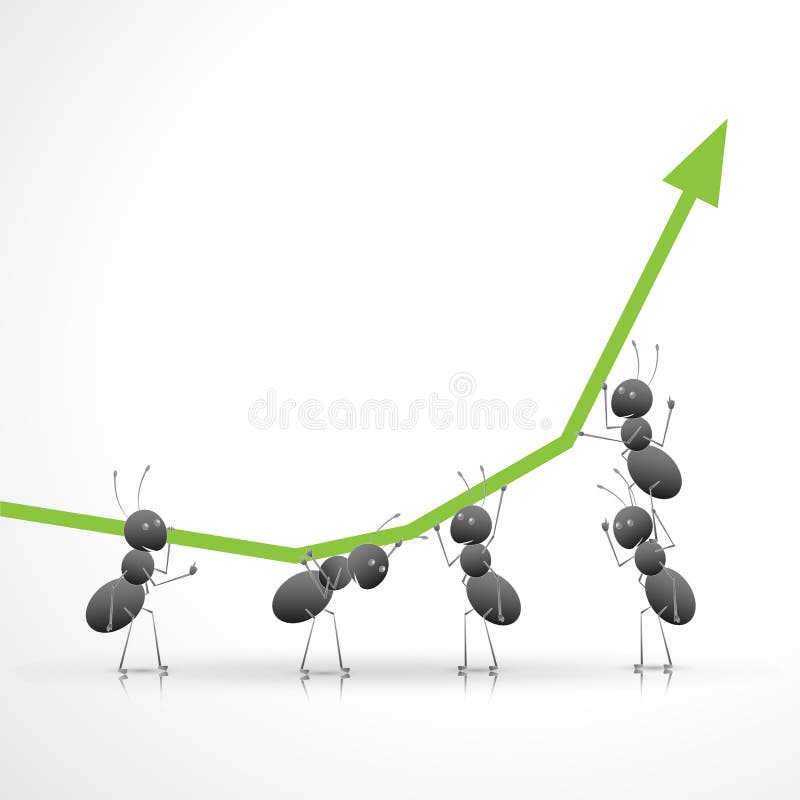 Hardworking Ants Work As a Team To Lift a Green Arrow Stock Vector ...