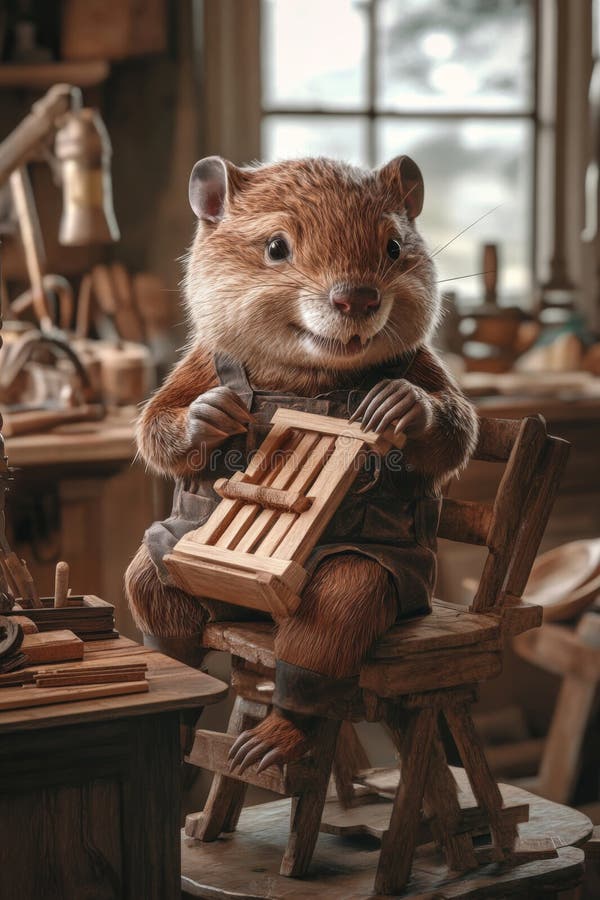 Hardworking Beaver Crafting Rustic Chair Stock Illustration ...
