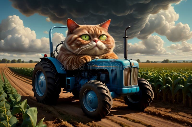 Hardworking Cat Driving a Tractor in the Field, Tractor Driver Stock ...