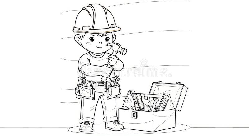 Hardworking Child in Construction Worker Gear with Toolbox 3D Animation ...