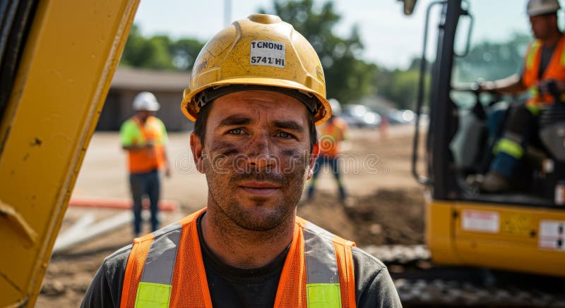 Close Up Portrait Excavator Operator Trenching Hardworking Excavator ...