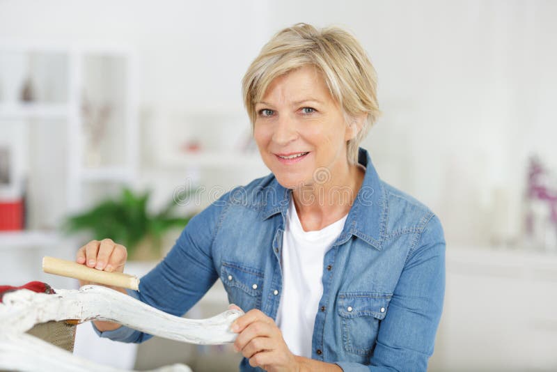 Hardworking Female Sanding Chair in Workshop Stock Photo - Image of ...