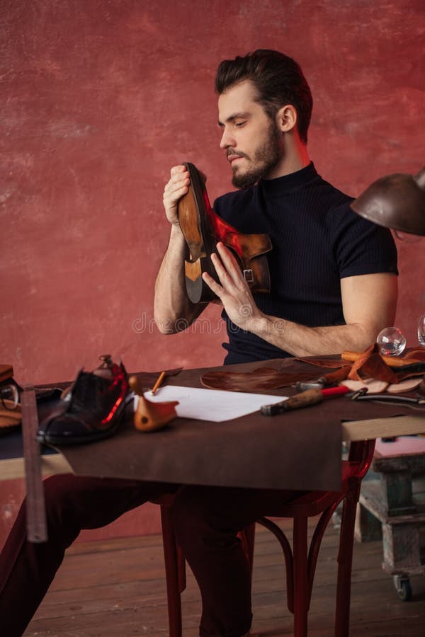 Hardworking Man Enjoys His Work in the Workshop Stock Photo - Image of ...