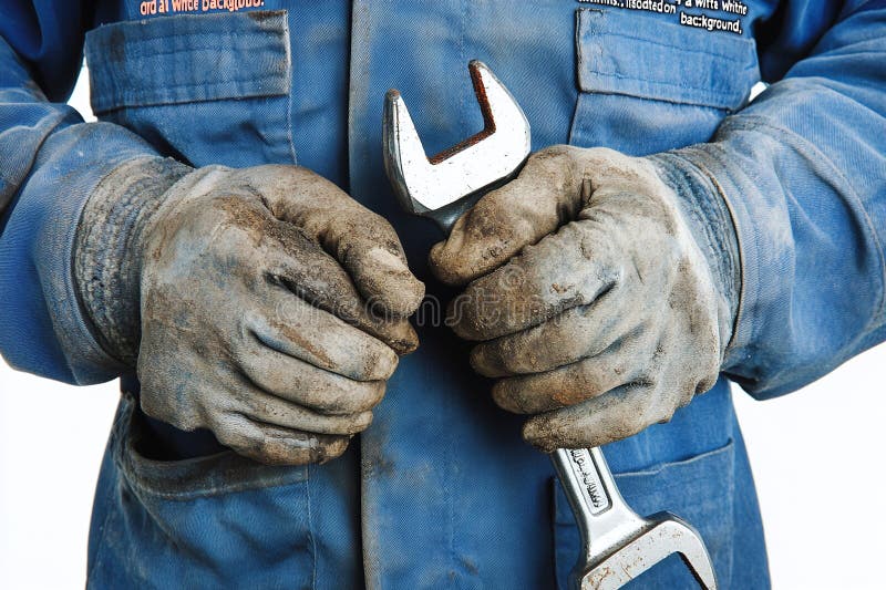 A Hardworking Mechanic in a Blue Jumpsus, White Background Stock ...
