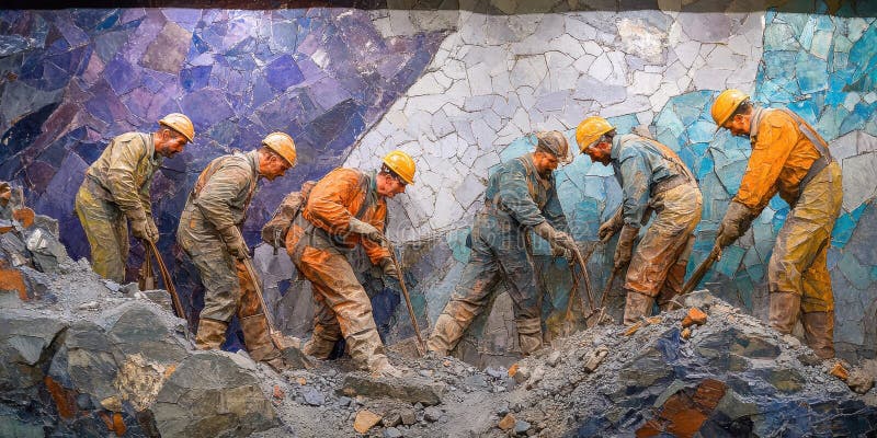 Hardworking Miners Digging in a Colorful, Mineral-rich Environment ...