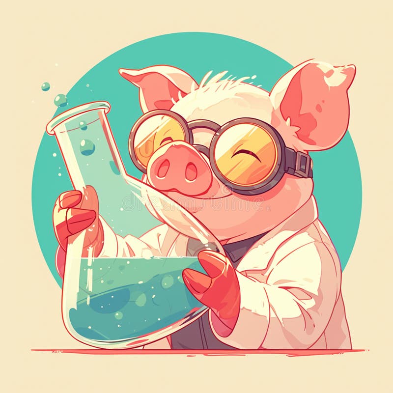 A Hardworking Pig Scientist Cartoon Style Stock Vector - Illustration ...
