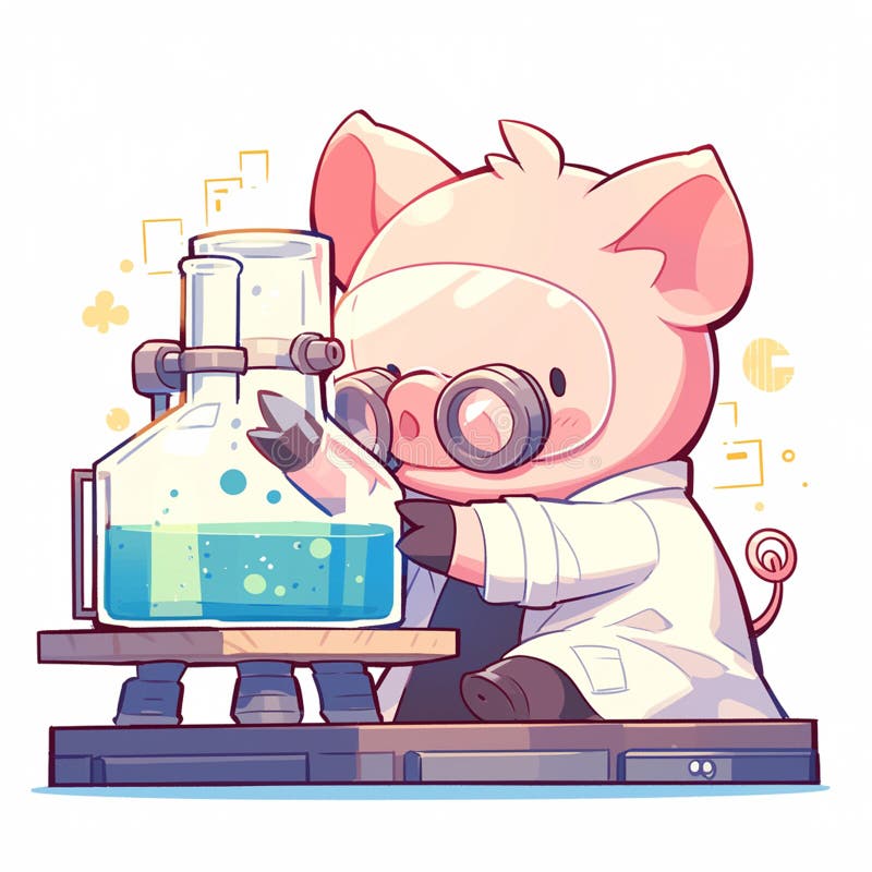 A Hardworking Pig Scientist Cartoon Style Stock Vector - Illustration ...