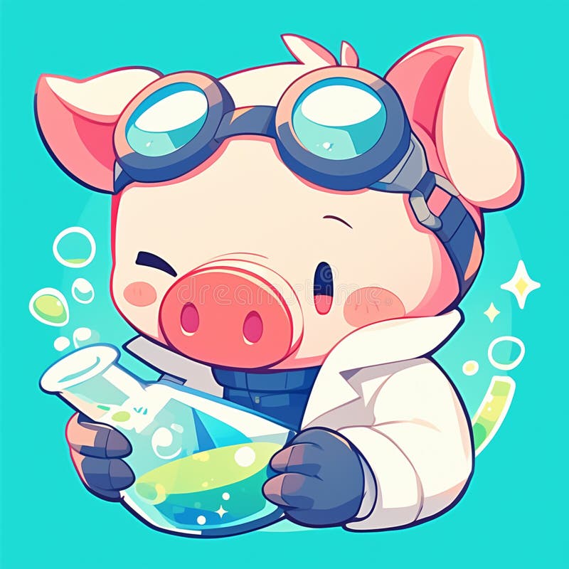 A Hardworking Pig Scientist Cartoon Style Stock Vector - Illustration ...