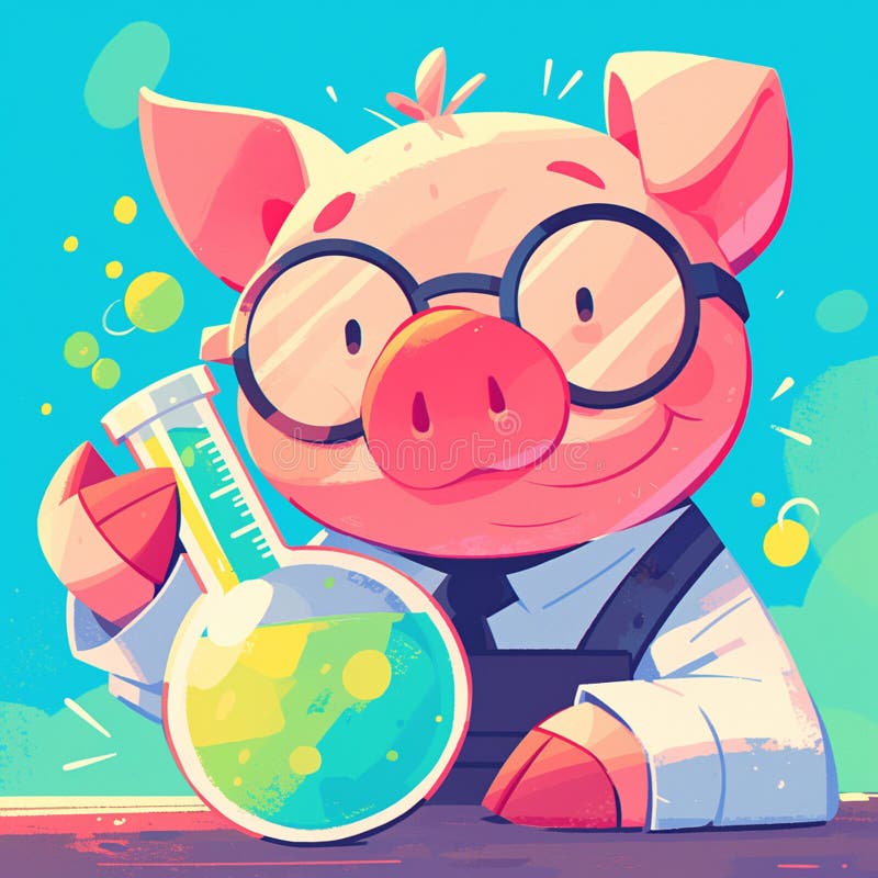 A Hardworking Pig Scientist Cartoon Style Stock Vector - Illustration ...