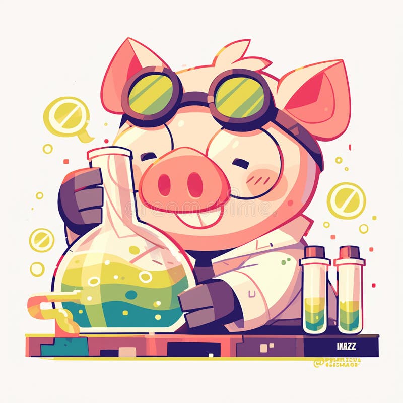 A Hardworking Pig Scientist Cartoon Style Stock Vector - Illustration ...