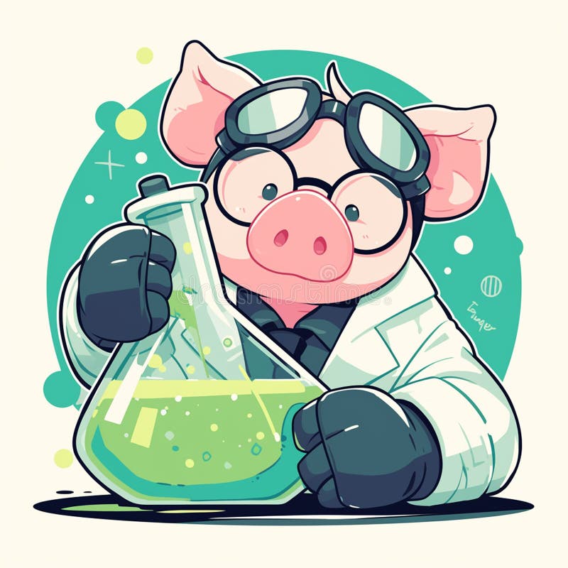 A Hardworking Pig Scientist Cartoon Style Stock Vector - Illustration ...