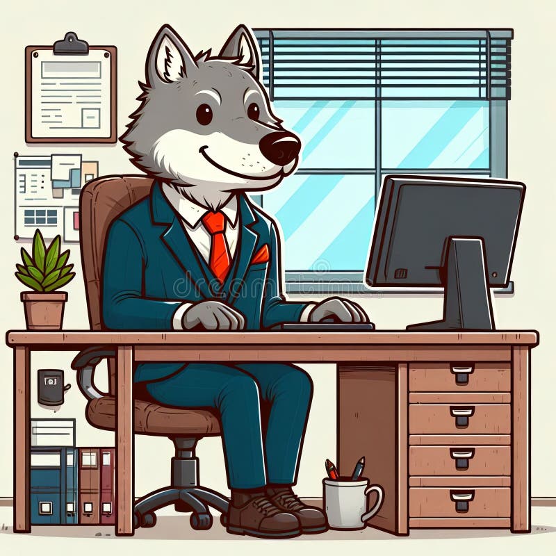 Hardworking Wolf Business Leader in Office Stock Illustration ...