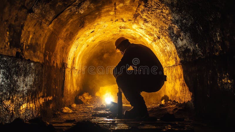 Hardworking Worker in Underground Tunnel with Reinforcement Light Stock ...