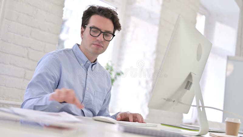 Hardworking Working Young Man Standing Up and Going Away Stock Video ...