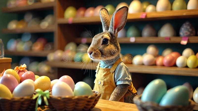 A Hare Behind the Counter of a Store, on the Counter of a Basket with ...