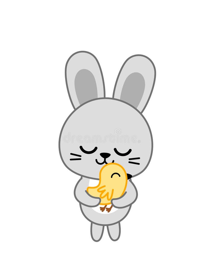 Hare is Hugging Chick. Easter Bunny and Yellow Nestling. Cartoon ...