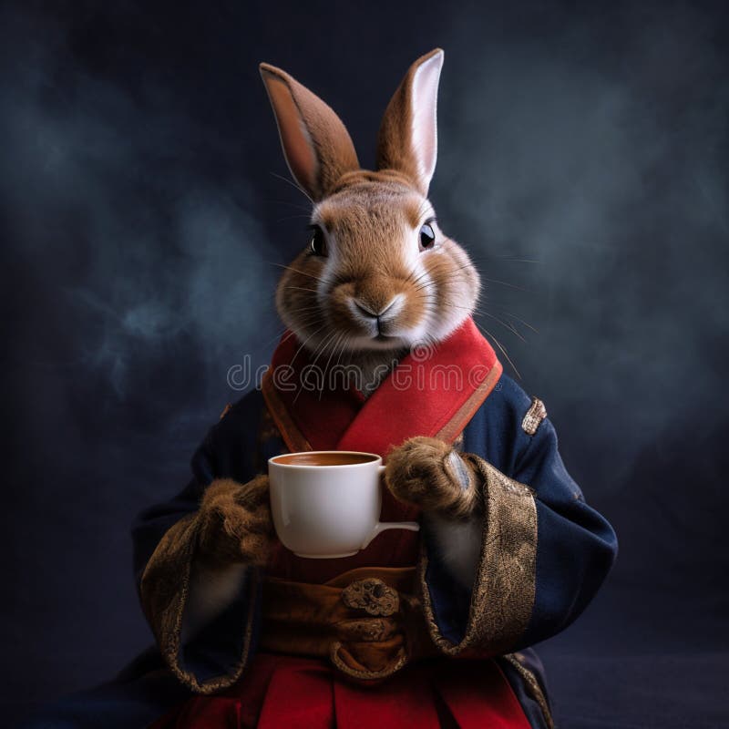 A Hare in a Kimono Drinks Tea Stock Image - Image of japanese ...