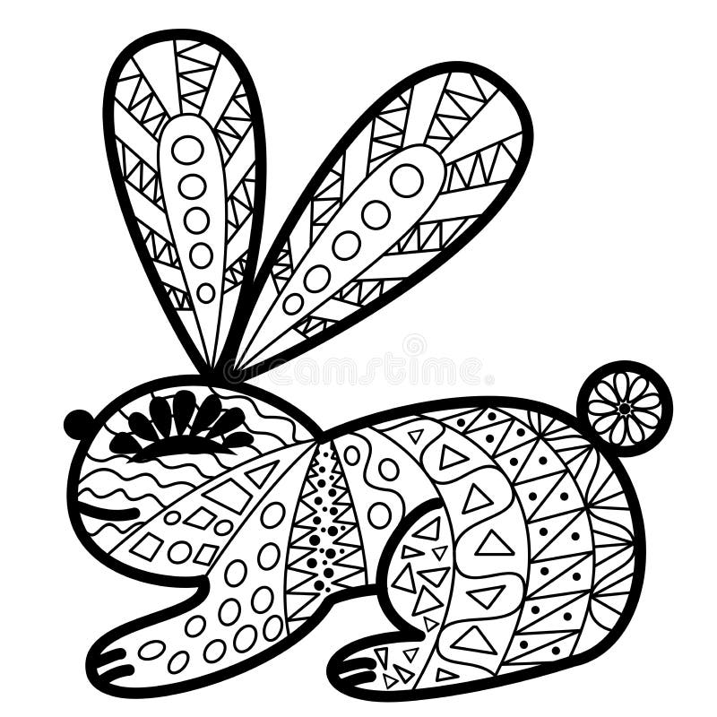 Hare with a Pattern, Coloring in Black and White on a White Background ...
