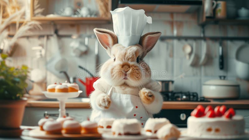 A Hare, a Rabbit is Baking Cupcakes in the Kitchen Stock Illustration ...
