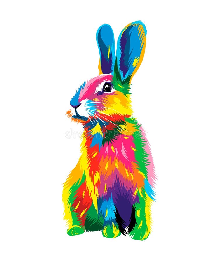 Abstract Rabbit Head Portrait, Hare from Multicolored Paints. Colored ...