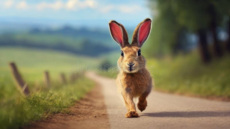 Hare Running on Countryside Path Stock Illustration - Illustration of ...