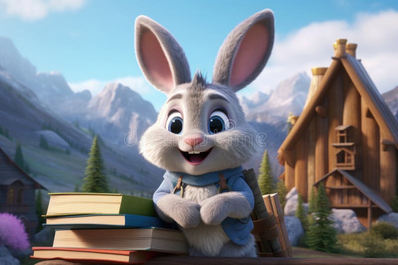 The Hare is Standing in the Library with Books Stock Illustration ...