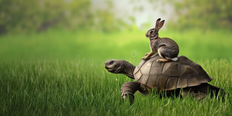 Hare And Tortoise Concept With The Hare Riding On The Tortoise S Back Stock Illustration