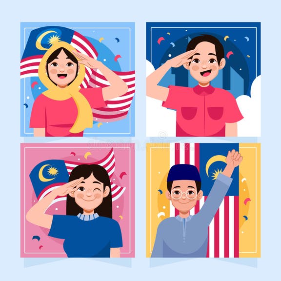 Hari Merdeka Cards Square Collection Vektor Abbildung - Illustration ...