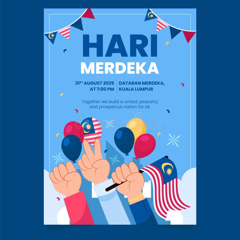 Hari Merdeka Celebration Flat Poster Stock Illustration - Illustration ...