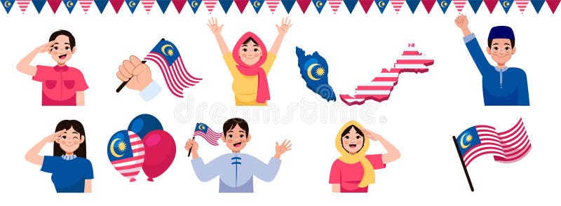 Hari Merdeka Original Flat Element Set Stock Vector - Illustration of ...