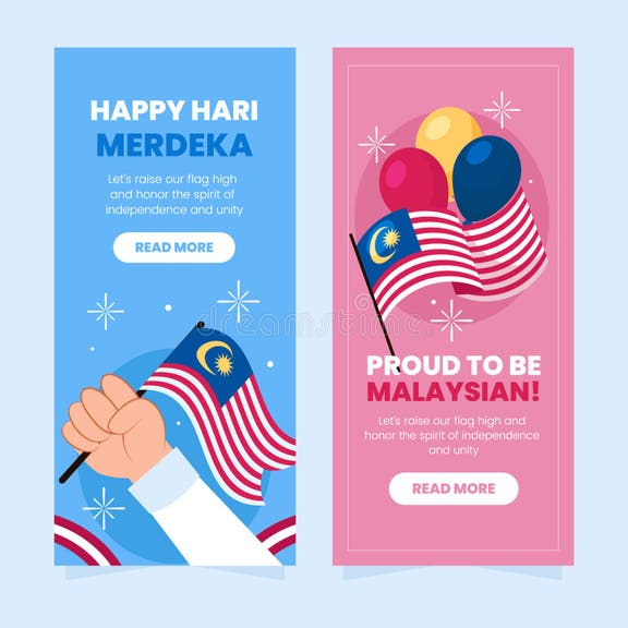 Hari Merdeka Vertical Flat Banner Set Stock Vector - Illustration of ...